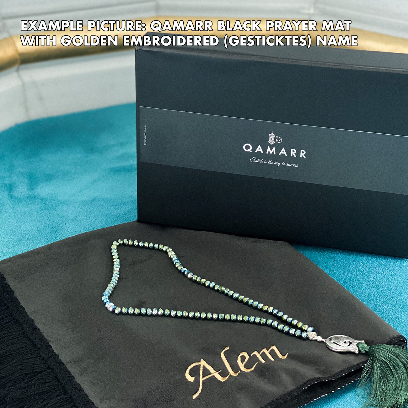 QAMARR ® Deluxe Personalized Prayer mat Giftbox - Grey QAMARR ® Deluxe Personalized Prayer mat Giftbox - Grey